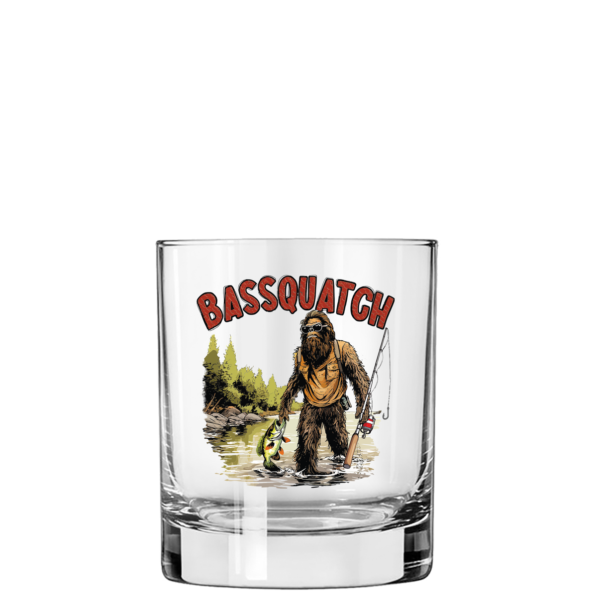 Bassquatch - Fishing Bigfoot Whiskey Glass – 2 Monkey Trading LLC